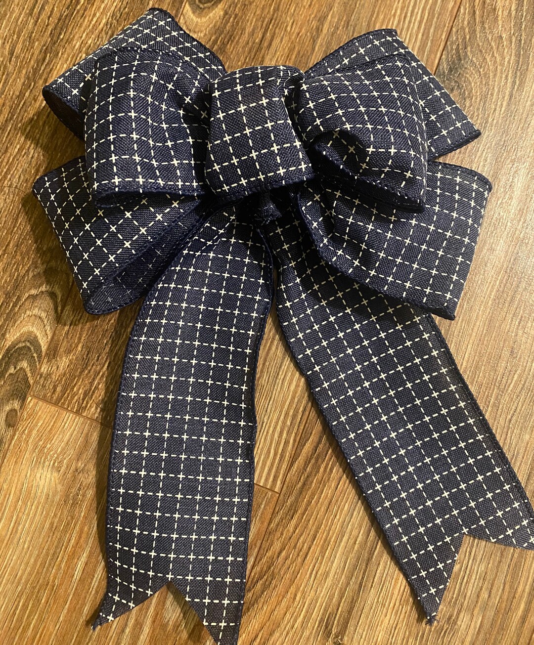 Premade Wreath Navy Plaid Checkered Bow Pre Made Wreath Bow Etsy