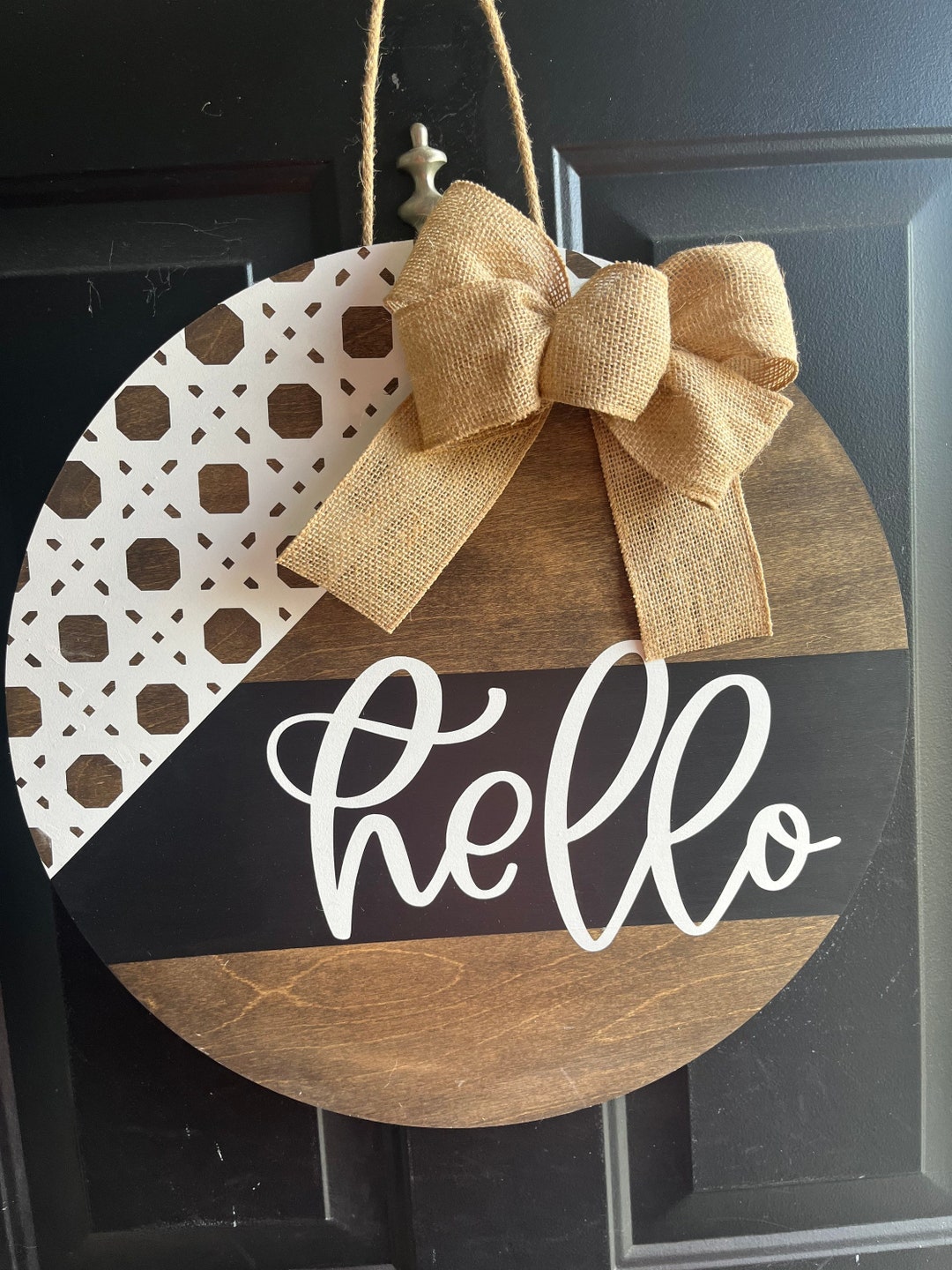 Hello Welcome Rattan Style, Modern Hello Sign, Hello Striped Sign ...