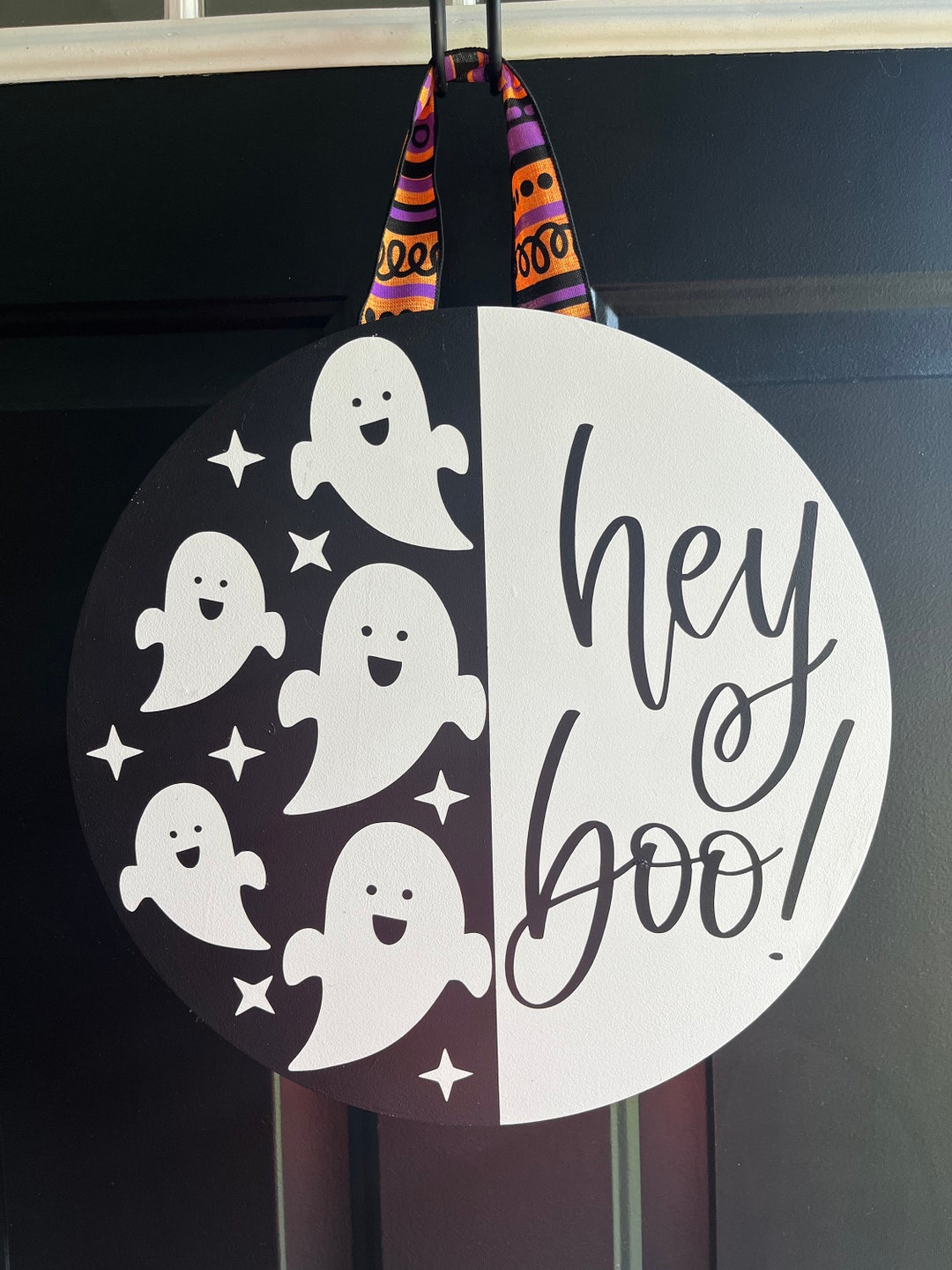 Hey Boo Ghost Sign, Black Ghost Halloween Sign, Halloween Front Door ...