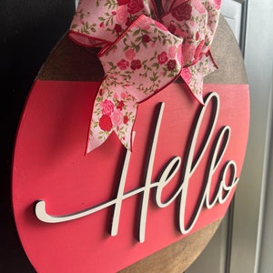 Hello Striped Wreath, Pink Wreath, Year Round Decor, Spring Wood Wreath ...