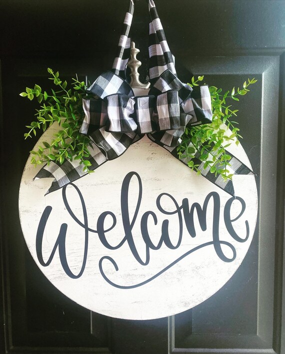 Welcome Black and White Door Hanger Year Round Decor - Etsy