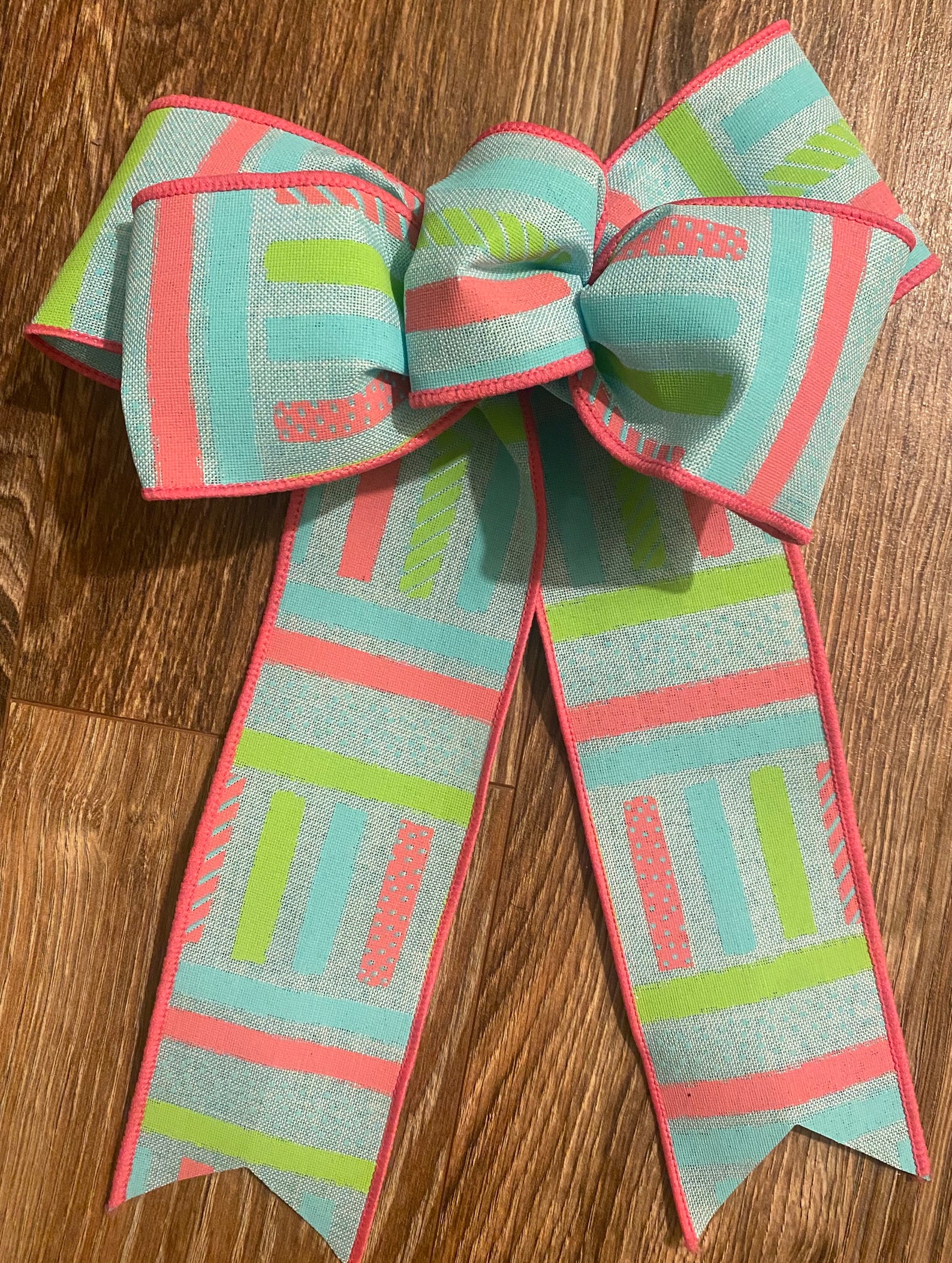 Premade Wreath Pink Blue Green Bow Pre Made Wreath Bow Etsy