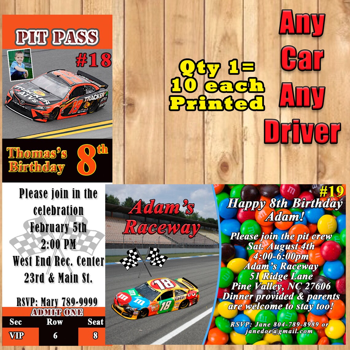 Nascar Printed Birthday Invitations 10 Ea or Thank You Cards - Etsy