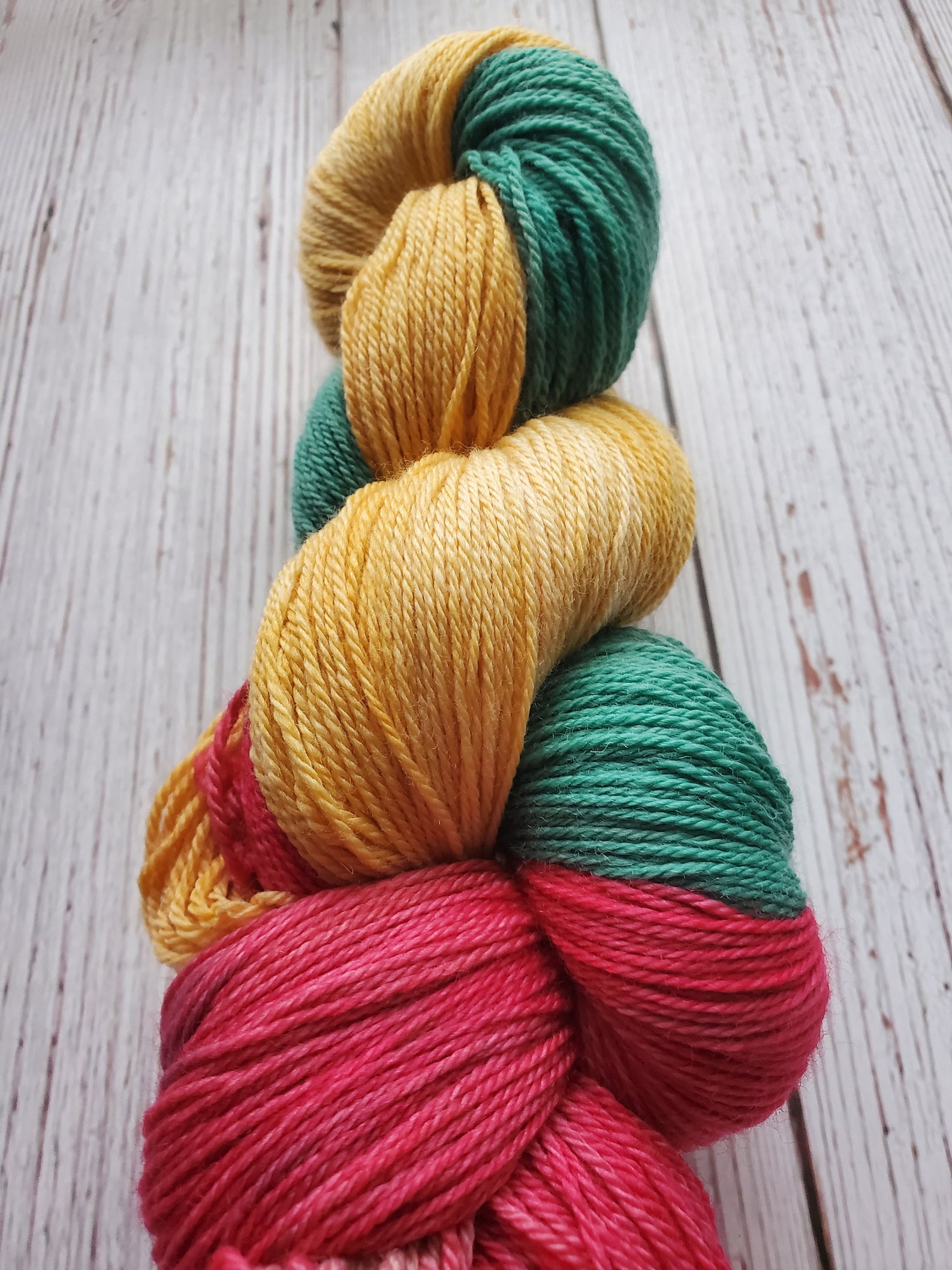 Hand Dyed Yarn Yellow, Red, Green Color Block Superwash Merino Wool - Etsy
