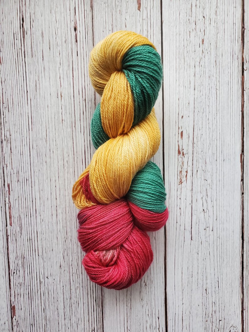 Hand Dyed Yarn Yellow, Red, Green Color Block Superwash Merino Wool - Etsy