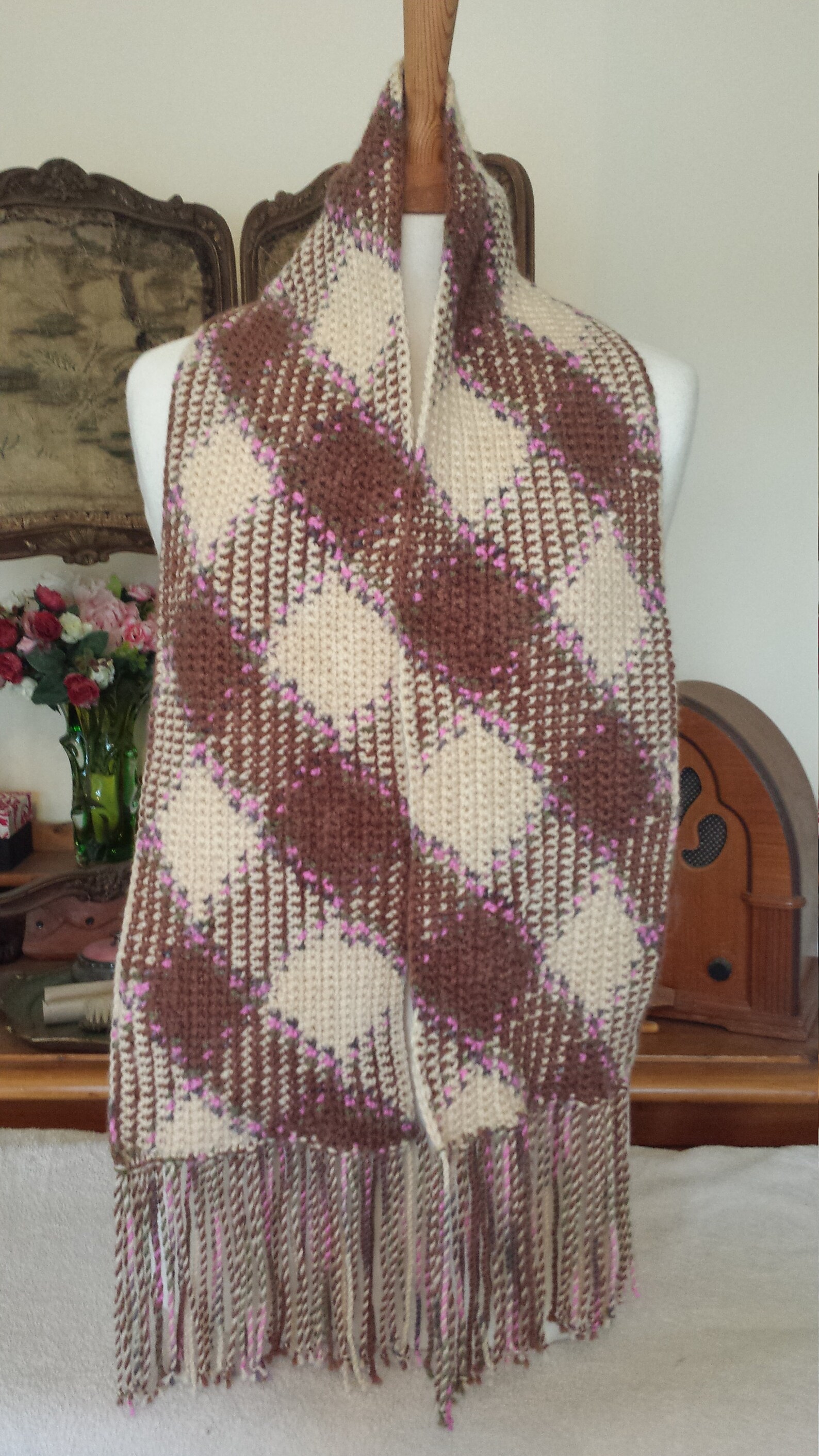 Hand Crocheted Plaid/argyle Pattern Scarf. Planned Pooling - Etsy UK