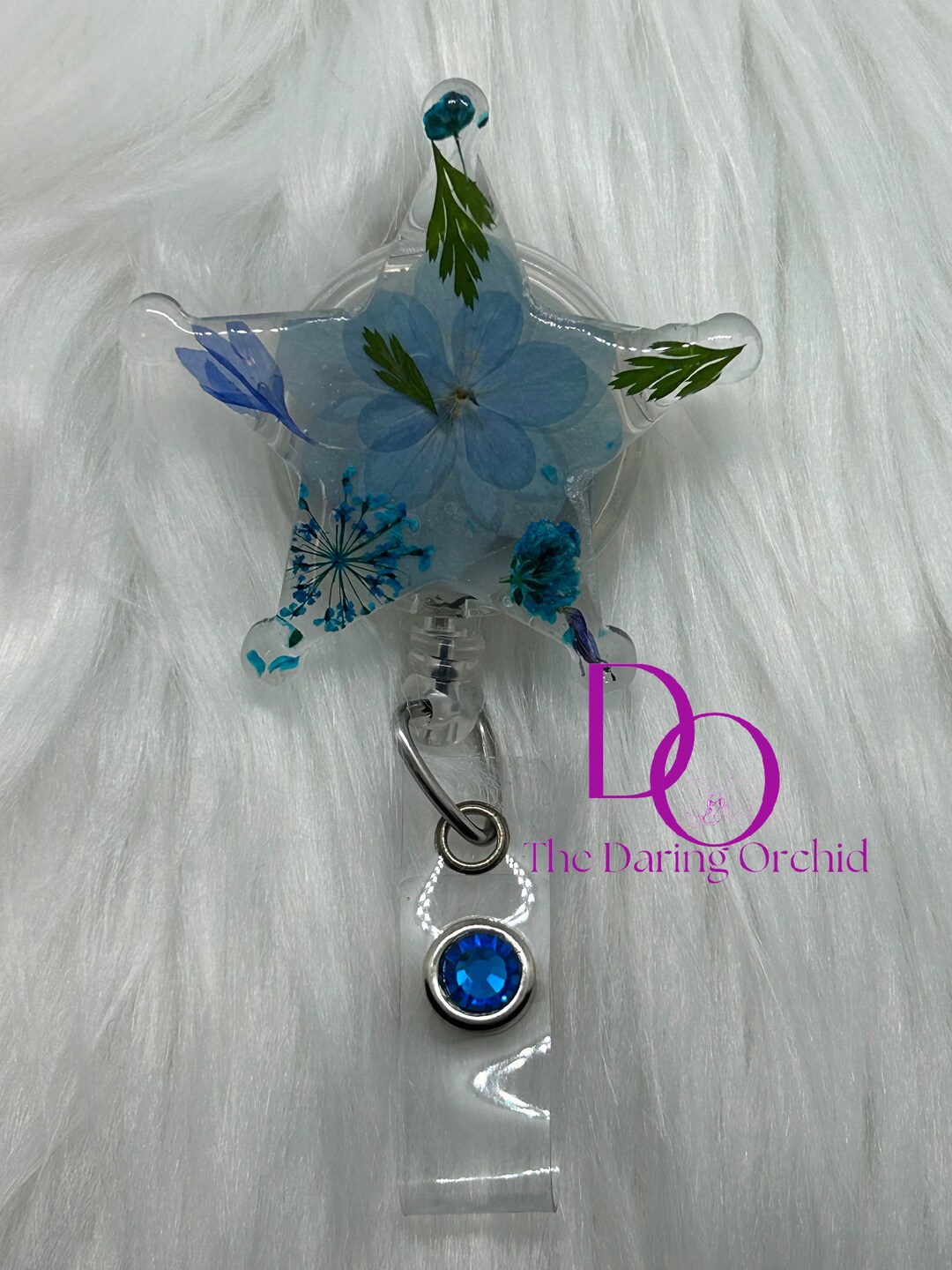 Dried Flowers Badge Reel, Sheriff Badge Shape, Blue Flowers - Etsy