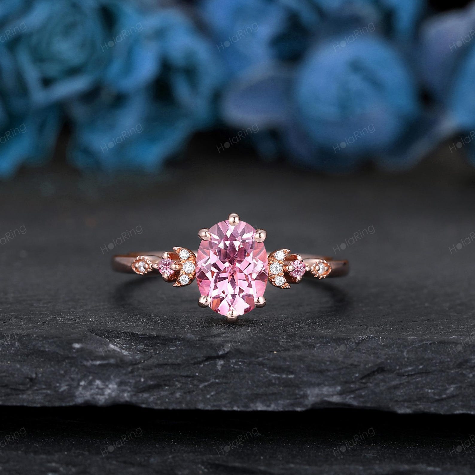 Oval Cut 6x8mm Pink Sapphire Engagement Ring Stackable Pink Gems Ring ...