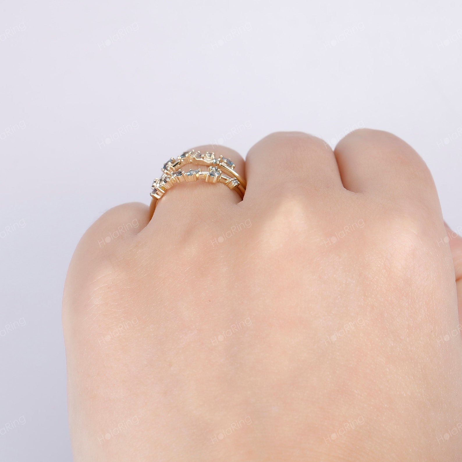 Silver Alexandrite Cluster Enhancer Ring/ Gold Matching Guard for Any ...