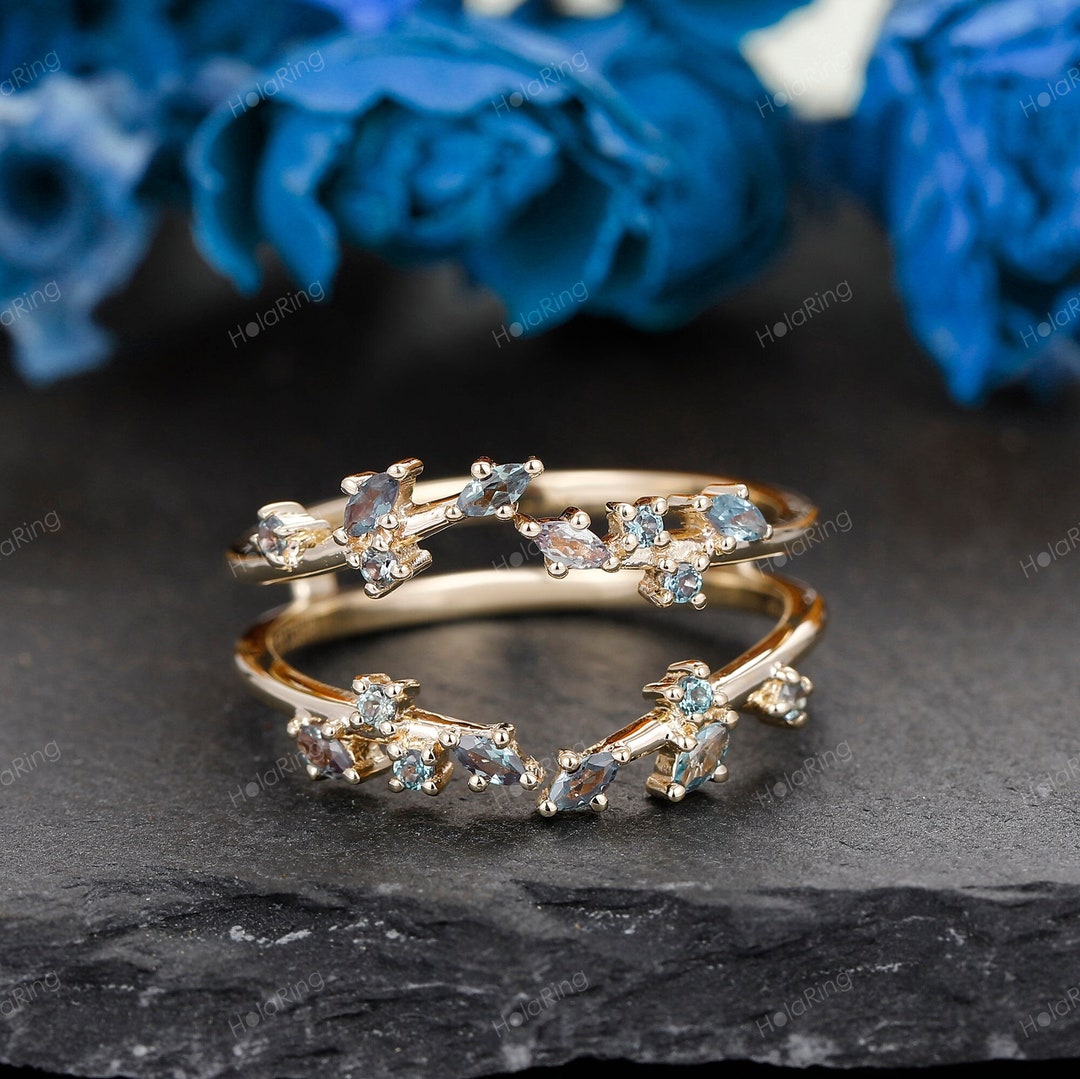 Silver Alexandrite Cluster Enhancer Ring/ Gold Matching Guard for Any ...