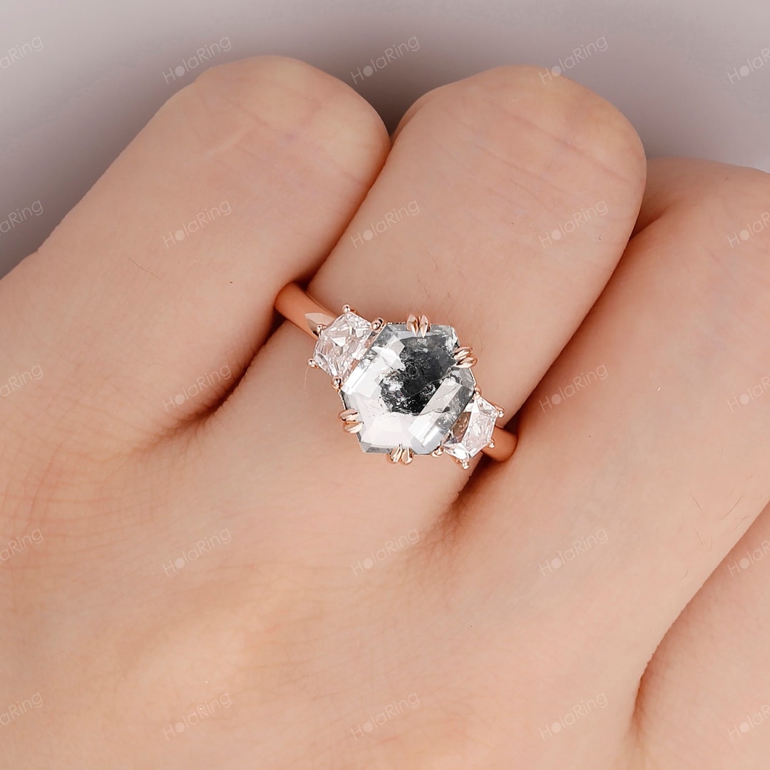 Cadillac Cut Moissanite & 2.5 Carat Hexagon Cut Salt and Pepper Diamond ...