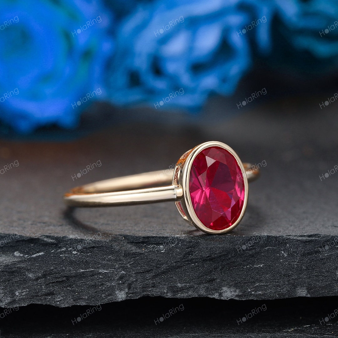 Ruby Ring Ruby Engagement Ring in 14k Yellow Gold 1.5CT Oval Cut ...