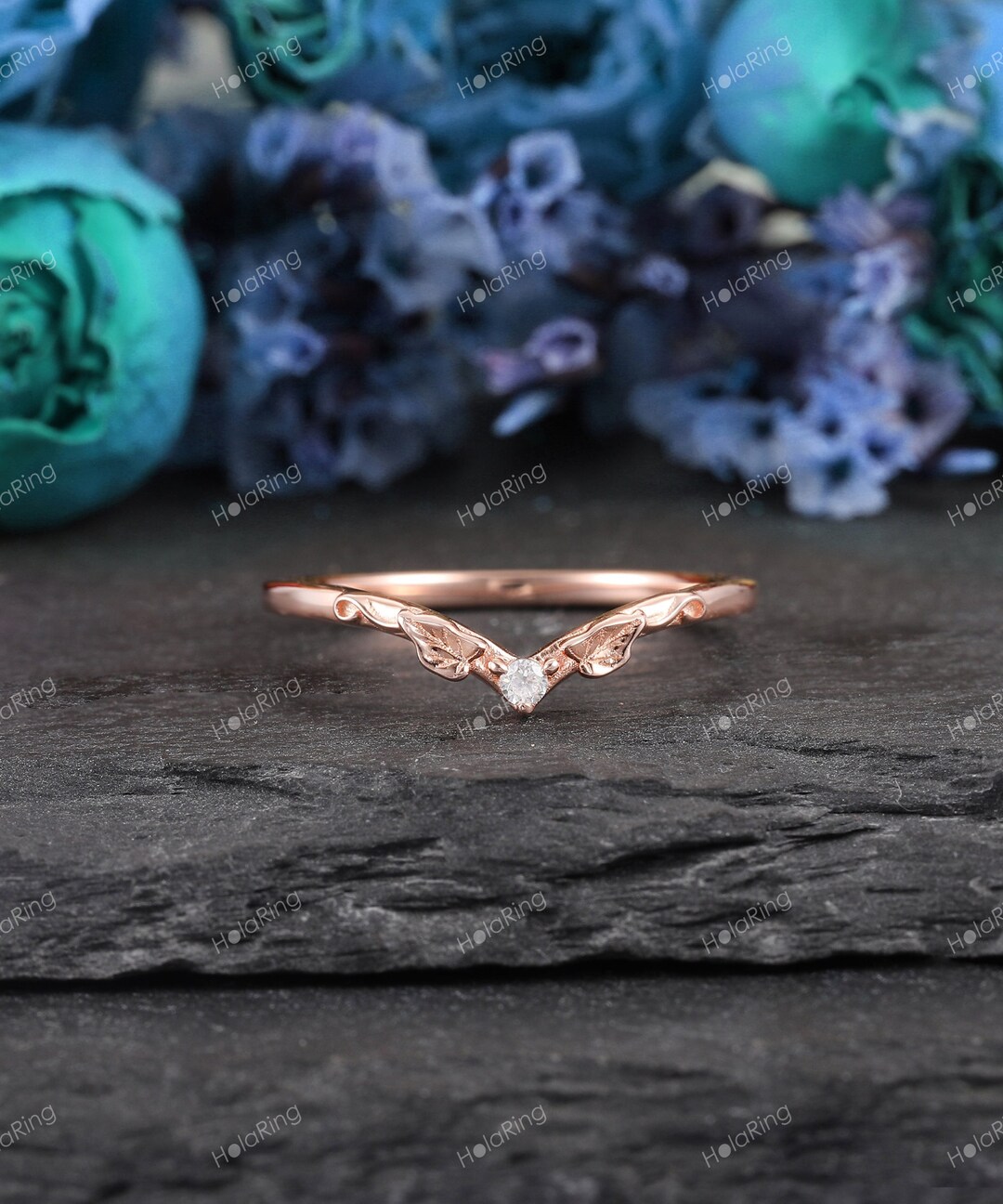 Leaf Pattern Ring/ Filigree Style Ring/ Solitaire Round Moissanite Ring ...