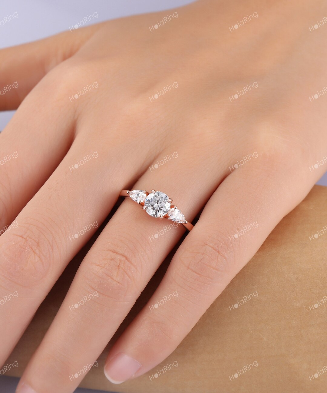IGI Certify Lab Grown Diamond Round Pear Triple Stone Engagement Ring ...