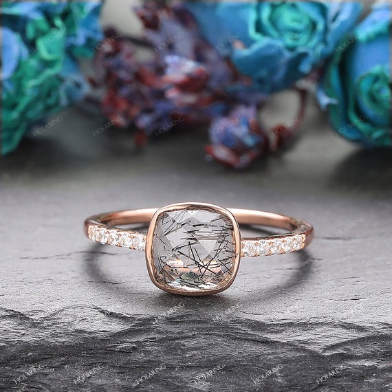 Unique Bezel Setting Engagement Ring/ 7x7mm Cushion Cut | Etsy