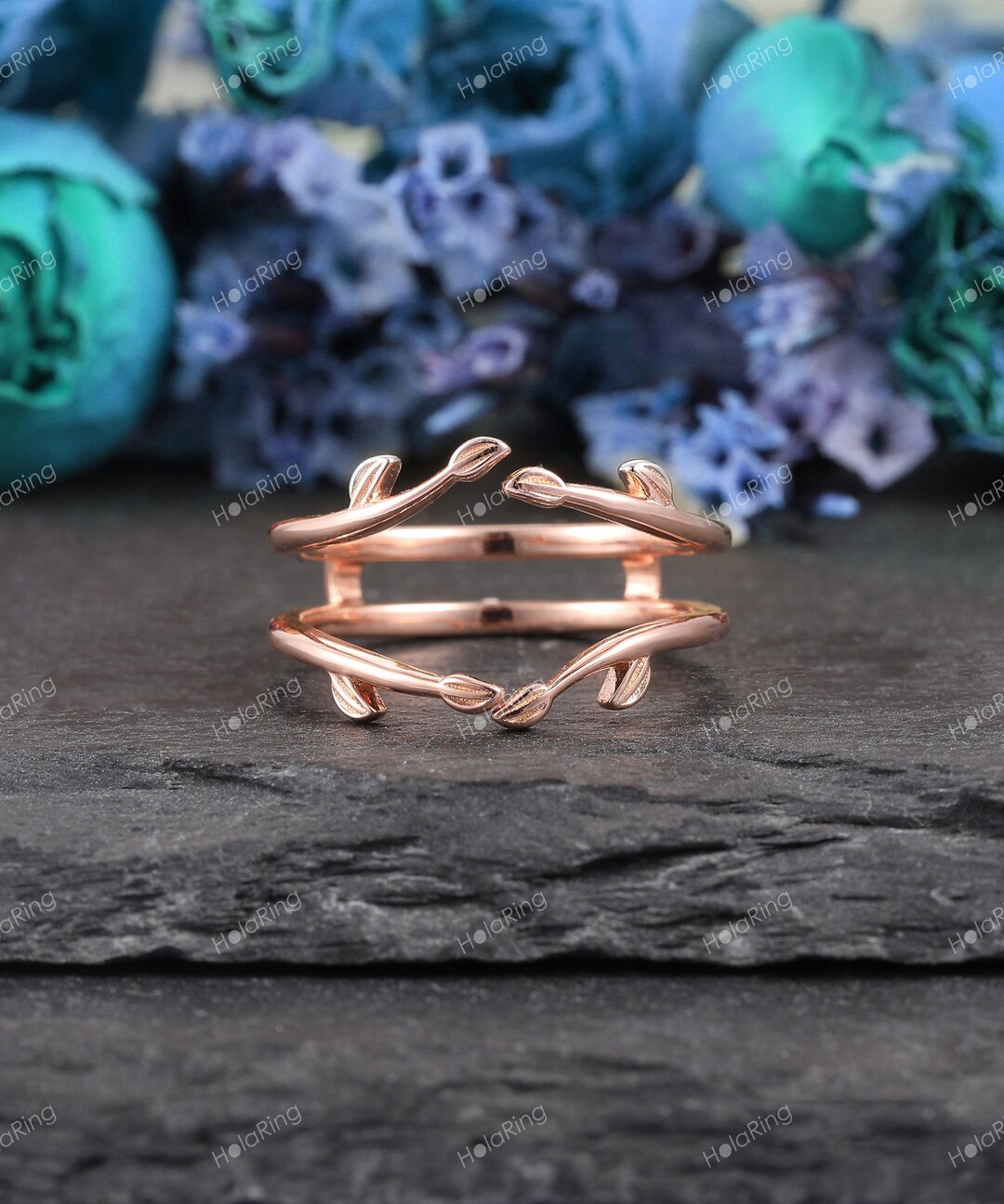 Silver Enhancer Ring/ 14K Solid Gold Ring/ Opening Ring/ Leaf Ring ...