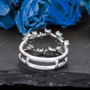 Vintage Emerald Enhancer Wedding Band Leaf Moissanite Ring Unique ...