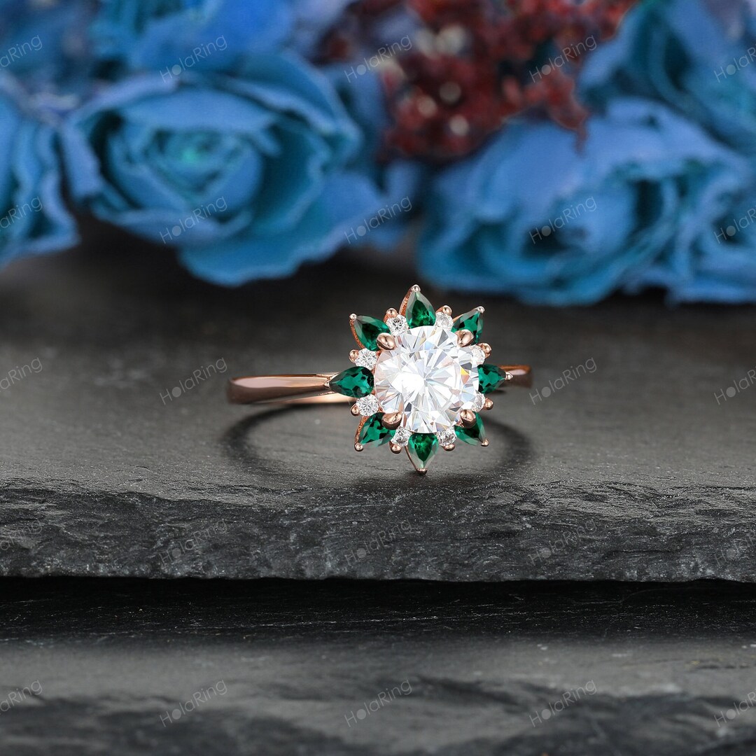 Vintage IGI Certify Lab Grown Diamond Emerald Engagement Ring Unique ...