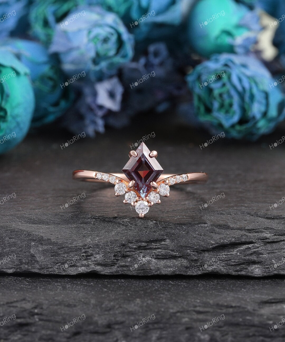 Art Deco Rhombus Alexandite Engagement Ring/ Alexandite Anniversary ...