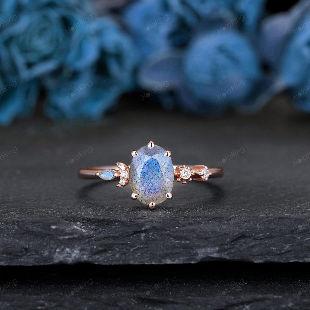 Fire Blue Labradorite Engagement Ring Oval Natural Labradorite Ring ...