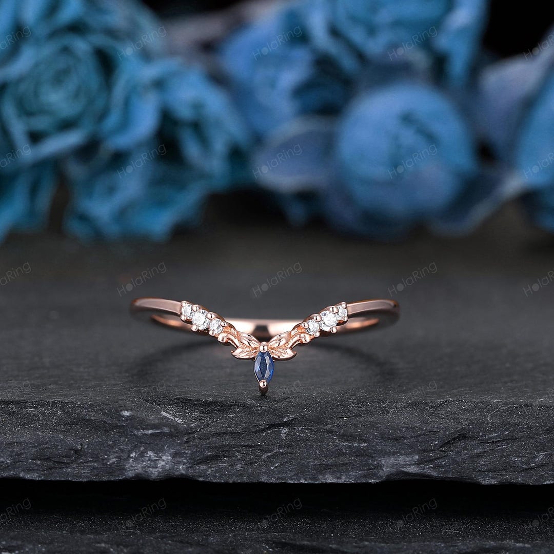 Chevron Wedding Band Leaf Shape Anniversary Ring Band Minimalist ...