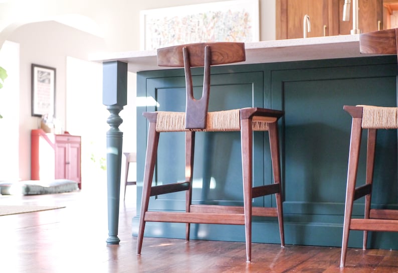 Mid-century Walnut Counter Stool, Bar Stool, Dining Chair Wishbone Back ...