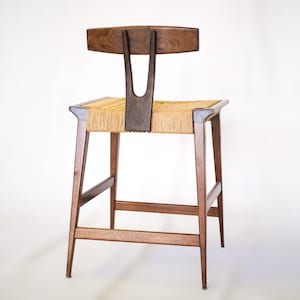 Mid-century Walnut Counter Stool, Bar Stool, Dining Chair Wishbone Back ...