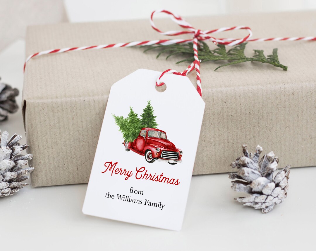 Instant Download Holiday Gift Tag, Editable Merry Christmas Red Truck ...