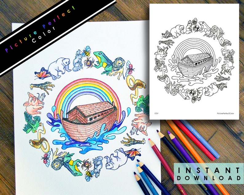 Coloring Page Noah's Ark With Animals the Flood Noahs Ship Boat Genesis ...