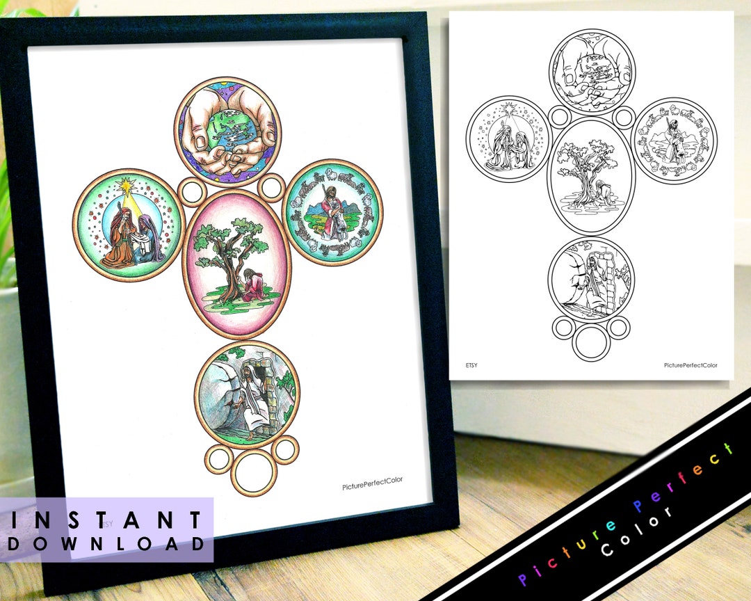 Cross Coloring Page Colouring Activity DIY Wall Art Life of Jesus ...