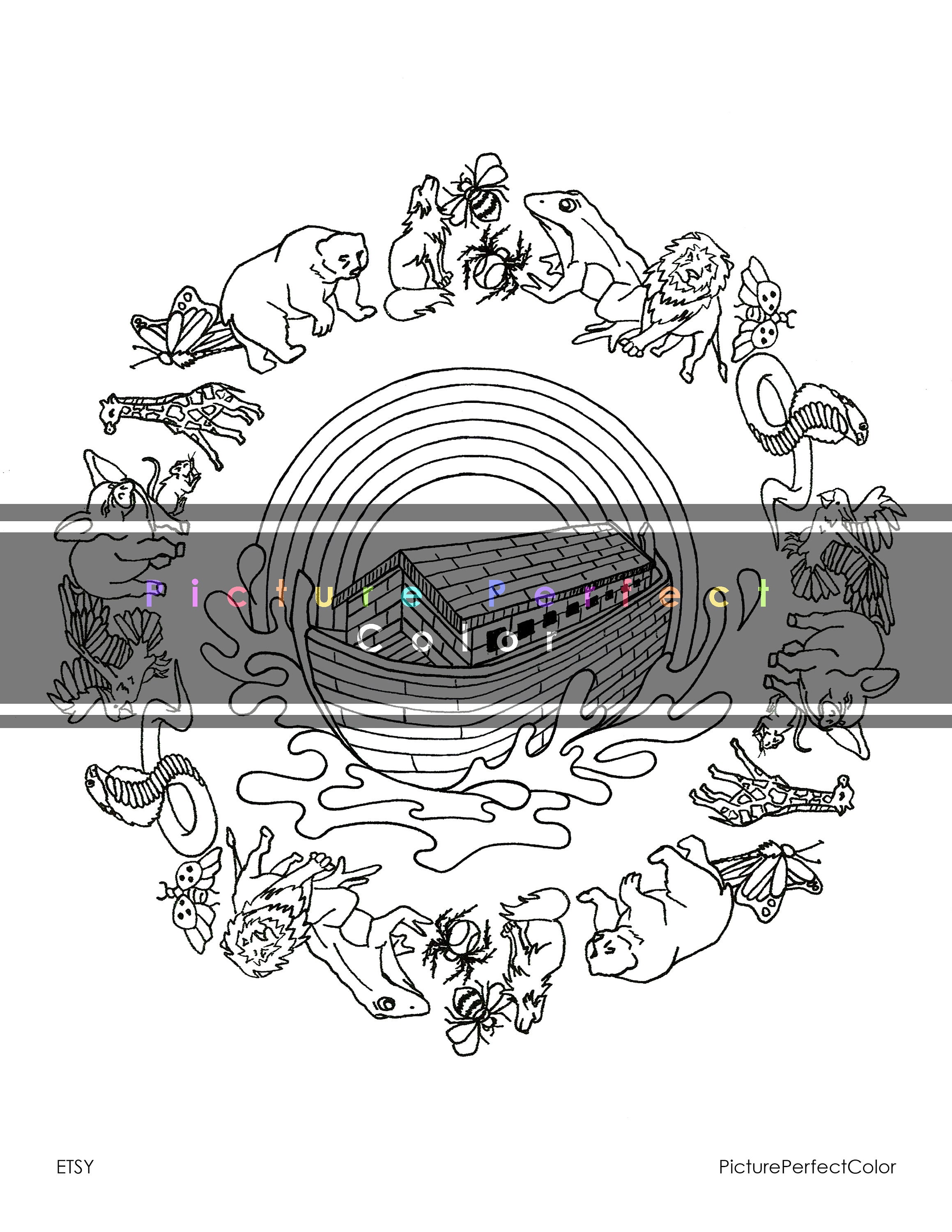 Coloring Page Noah's Ark With Animals the Flood Noahs Ship Boat Genesis ...