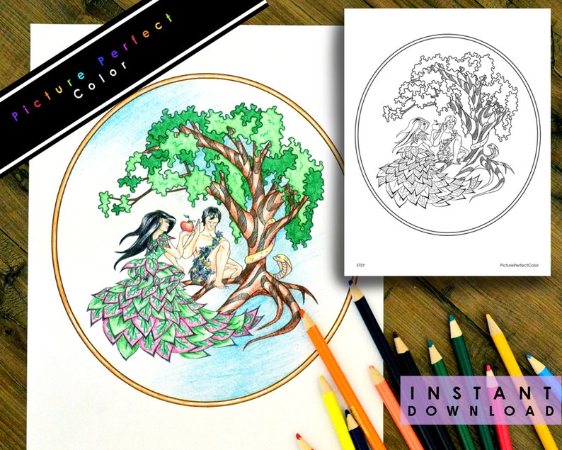 Coloring Page Colouring Activity Adam and Eve the Fall Garden of Eden ...