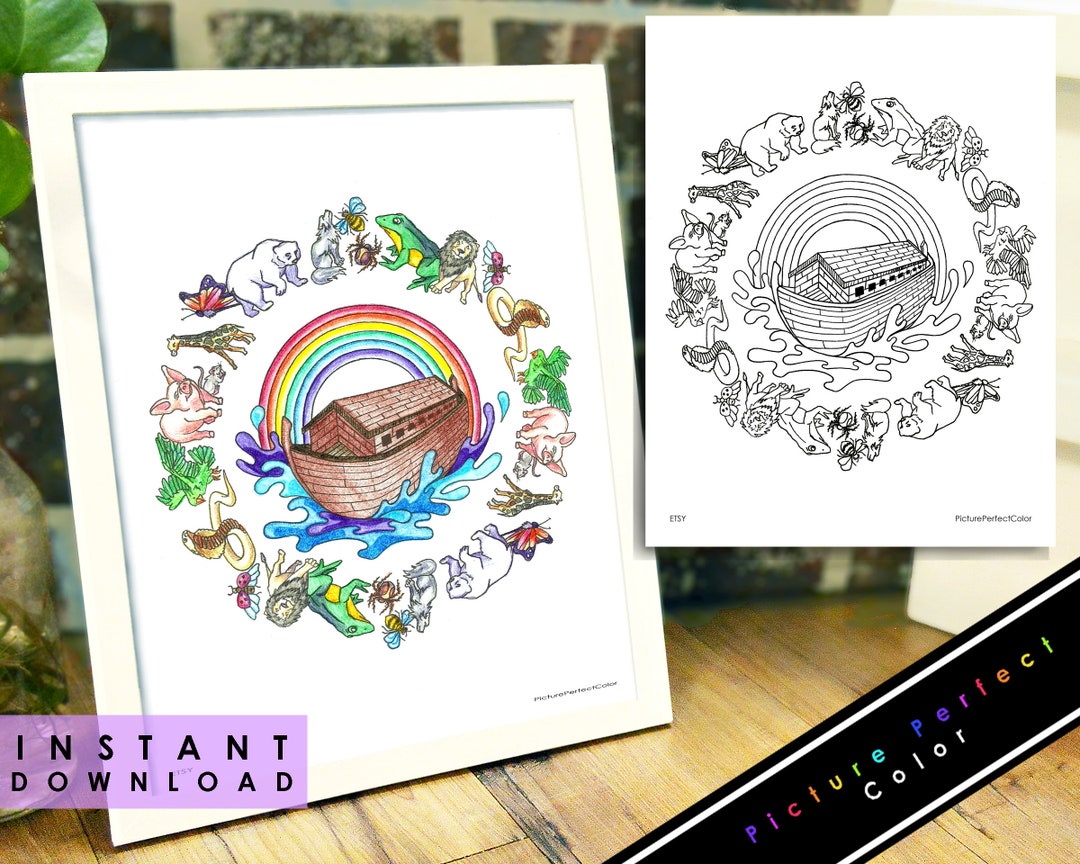 Coloring Page Noah's Ark With Animals the Flood Noahs Ship Boat Genesis ...