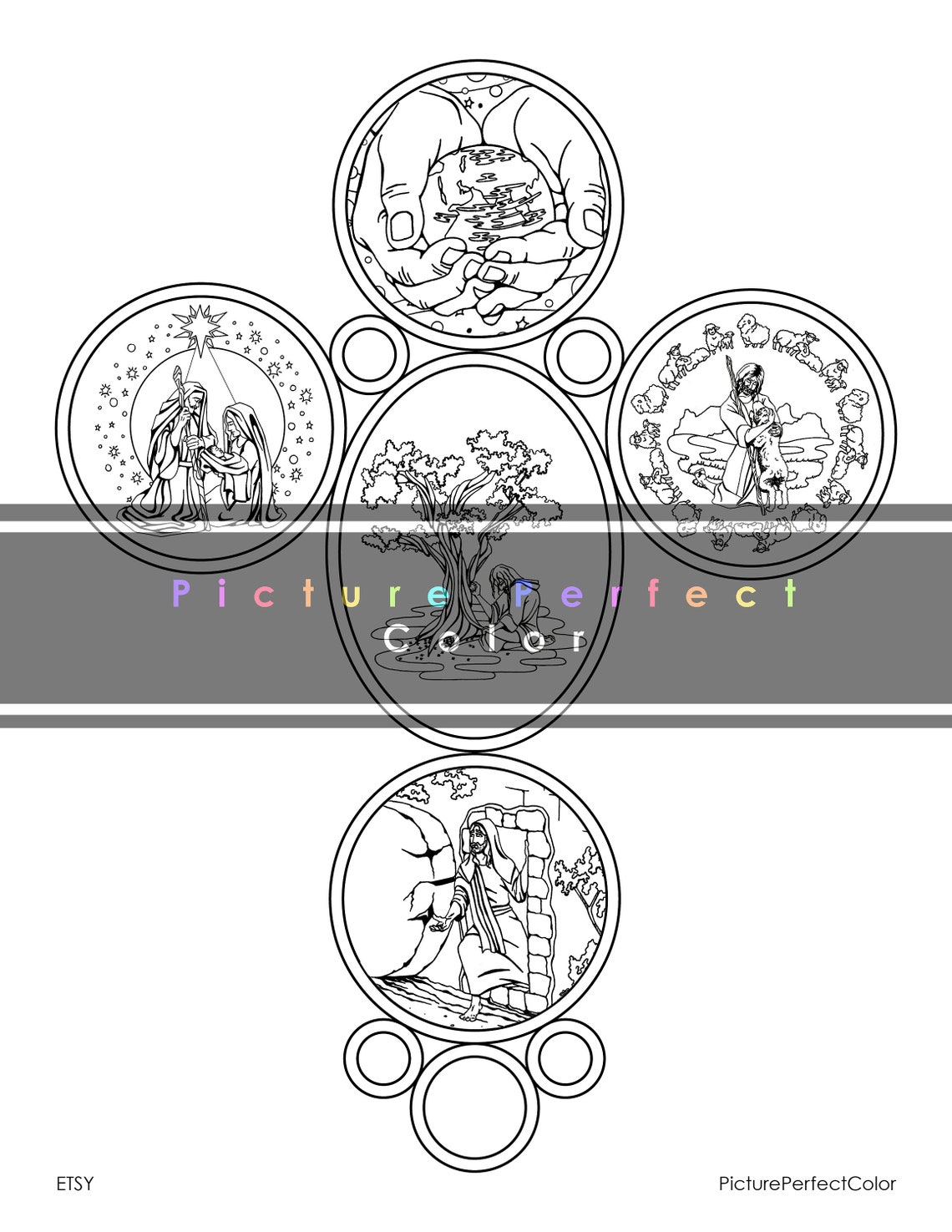 Cross Coloring Page Colouring Activity DIY Wall Art Life of Jesus ...