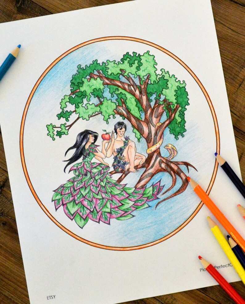 Coloring Page Colouring Activity Adam and Eve the Fall Garden of Eden ...