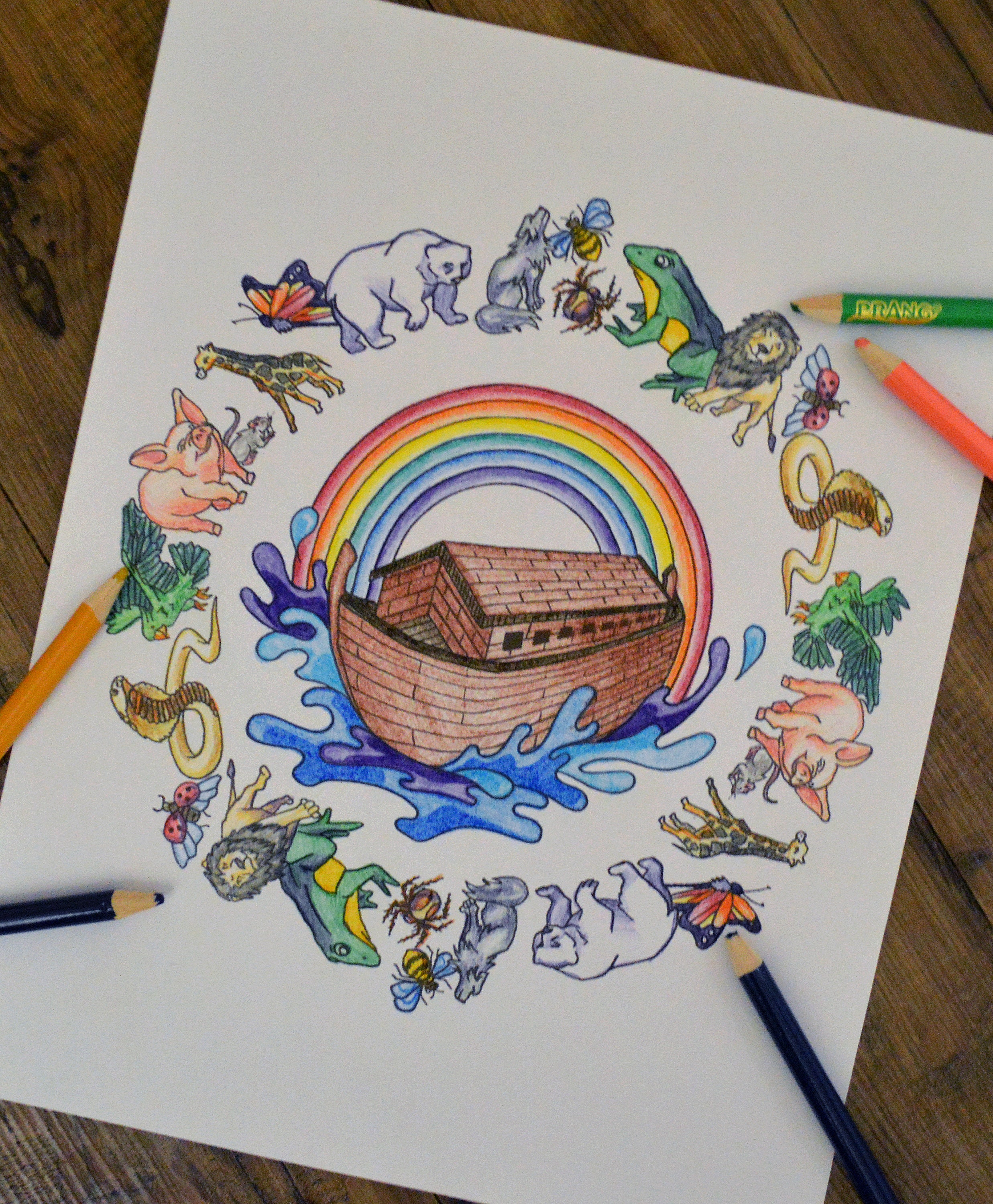 Coloring Page Noah's Ark With Animals the Flood Noahs Ship Boat Genesis ...