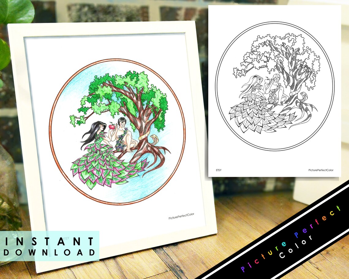 Coloring Page Colouring Activity Adam and Eve the Fall Garden of Eden ...