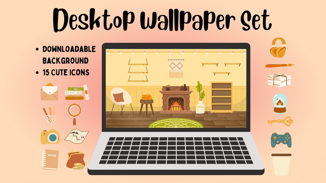 Desktop Wallpaper Cute Yellow Interior Cozy Organizer Background - Etsy