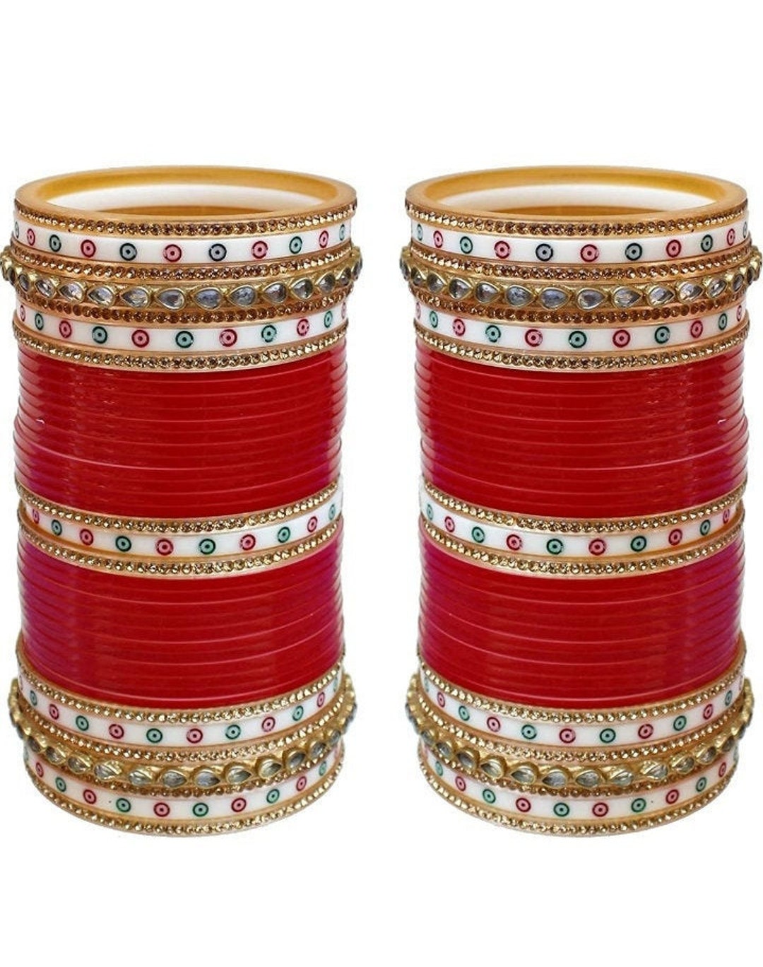 Wedding Bridal Chuda Red Chura Designer Chura & Golden Stone - Etsy