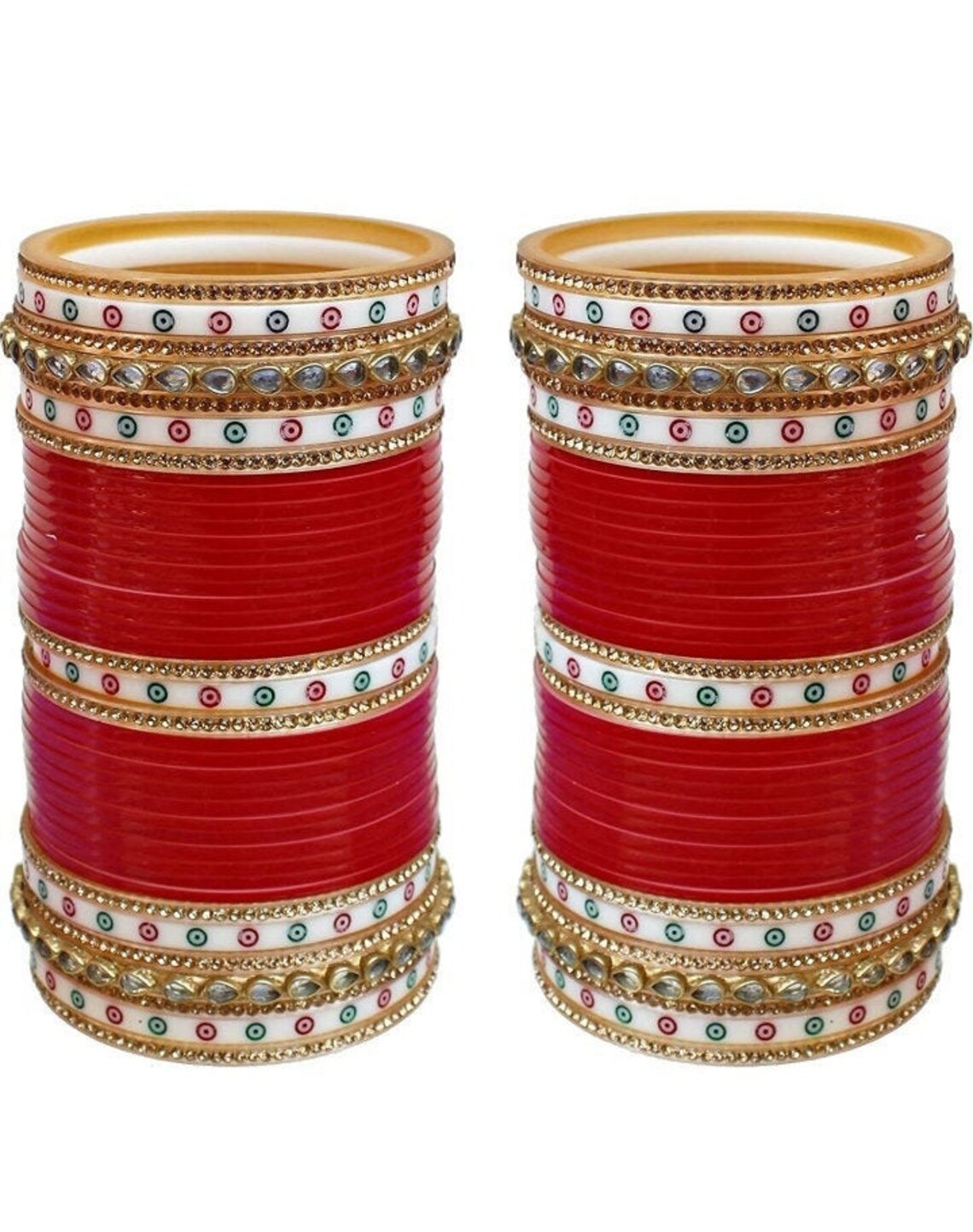 Wedding Bridal Chuda Red Chura Designer Chura & Golden Stone | Etsy