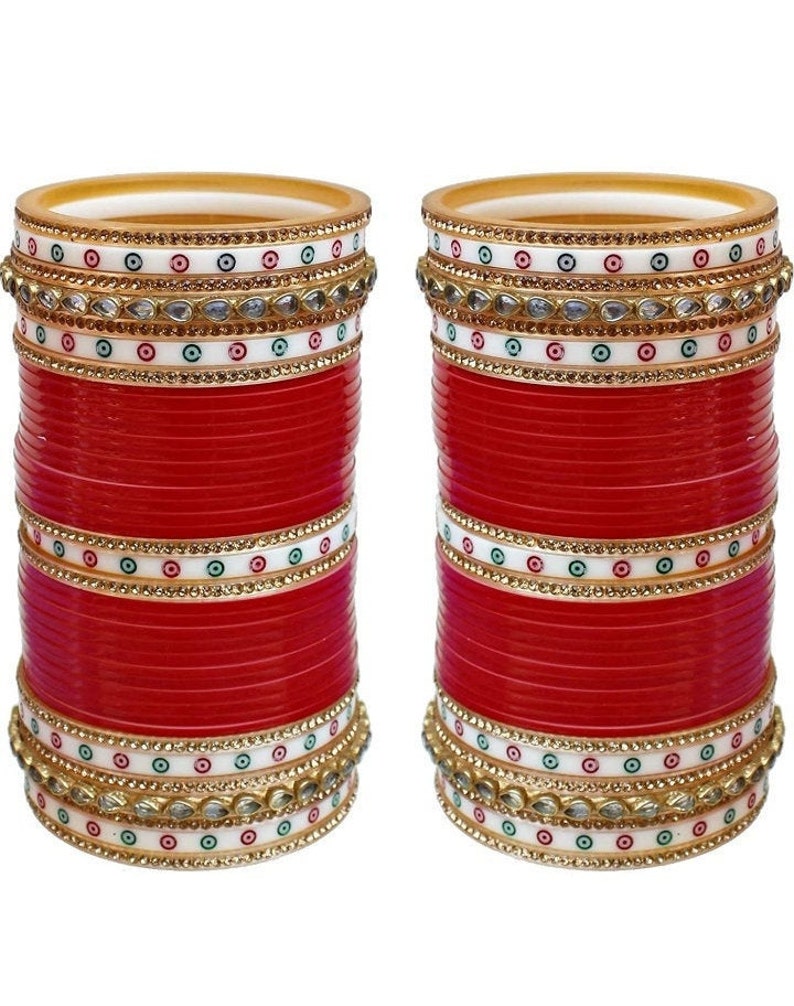 Wedding Bridal Chuda Red Chura Designer Chura & Golden Stone - Etsy