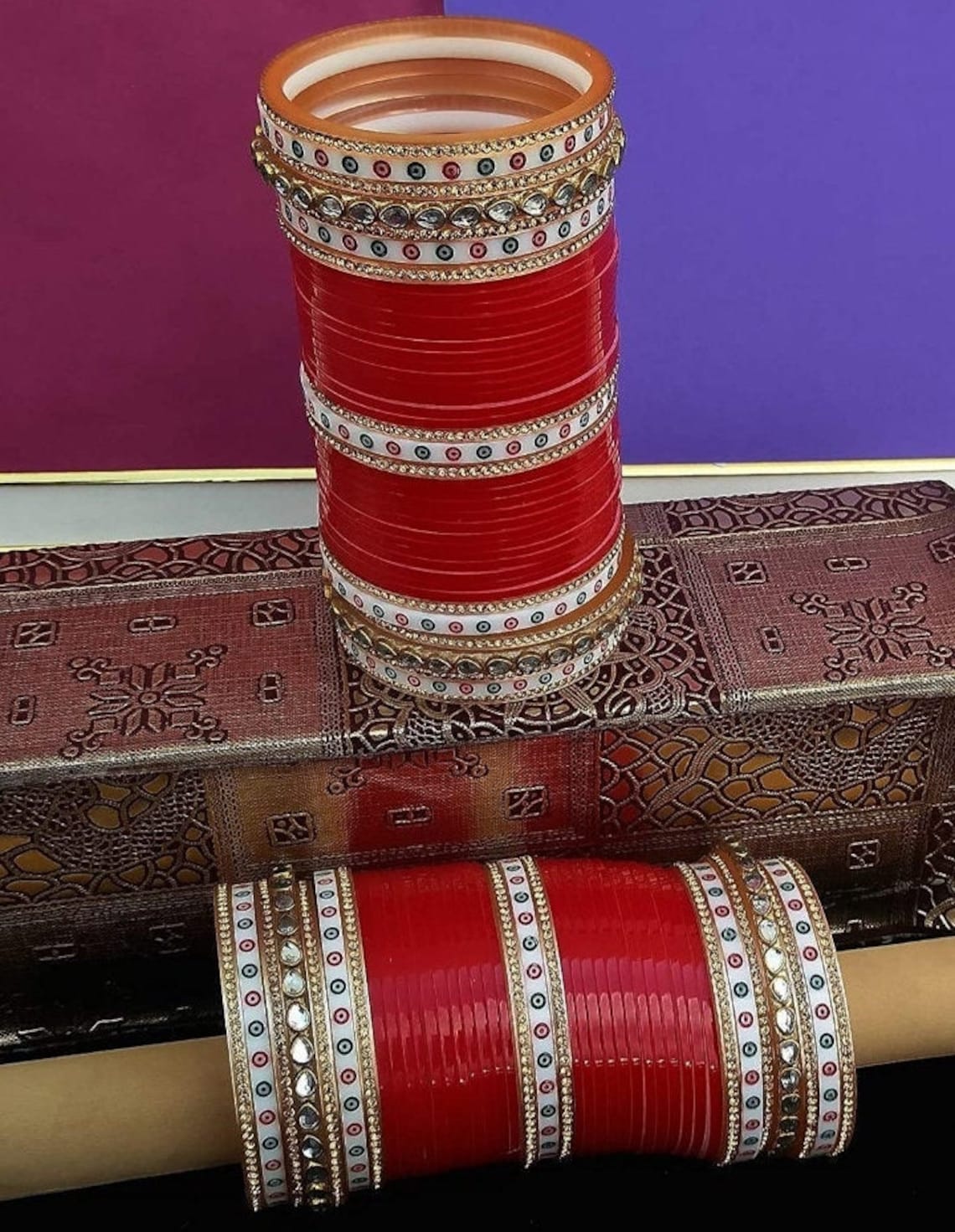 Wedding Bridal Chuda Red Chura Designer Chura & Golden Stone | Etsy