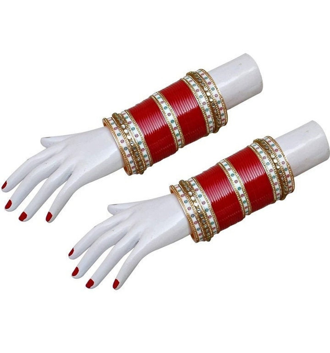 Wedding Bridal Chuda Red Chura Designer Chura & Golden Stone | Etsy