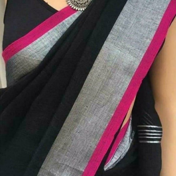 Silver Border Saree - Etsy