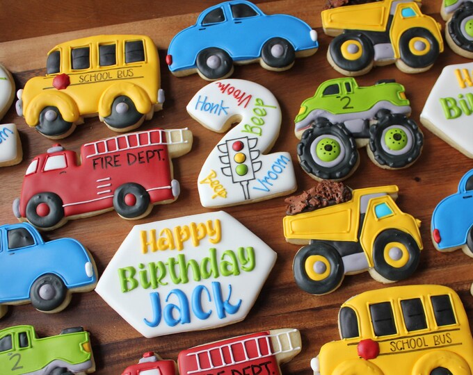 Transportation Theme Cookies / Truck Cookies/ Cars Cookies/ 24 Cookies ...