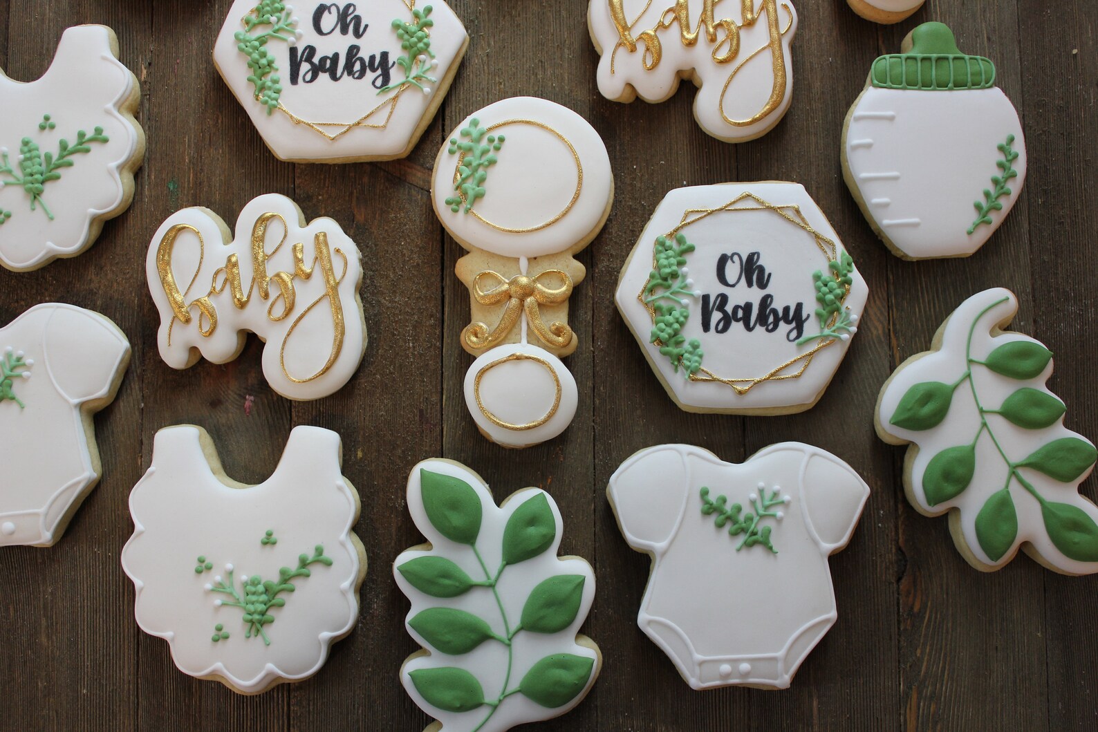Greenery and Gold Baby Shower Sugar Cookies/ Decorated Sugar - Etsy