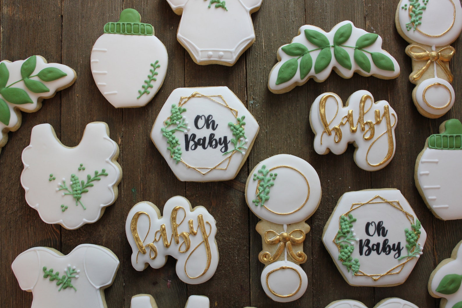Greenery and Gold Baby Shower Sugar Cookies/ Decorated Sugar - Etsy