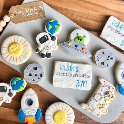 18 Space Themed Cookies first Trip Around the Sun Vegan - Etsy