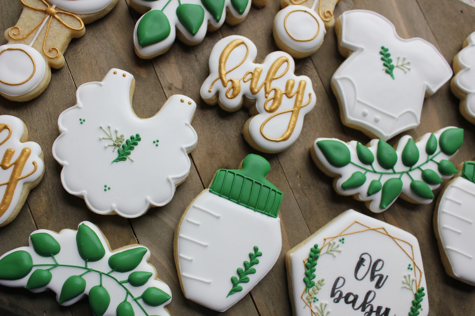 Greenery and Gold Baby Shower Sugar Cookies/ Decorated Sugar - Etsy