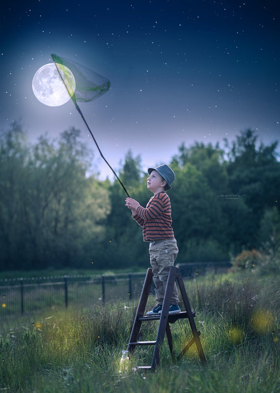 Night Ladder DIGITAL BACKGROUND Fireflies, Glitter, Dust, Magical Scene ...